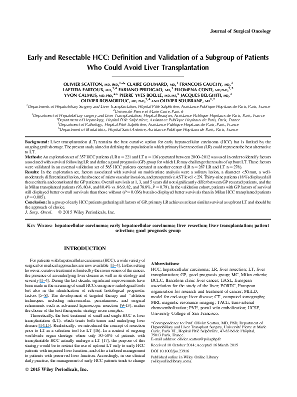 (PDF) Early and resectable HCC: Definition and validation of a subgroup ...