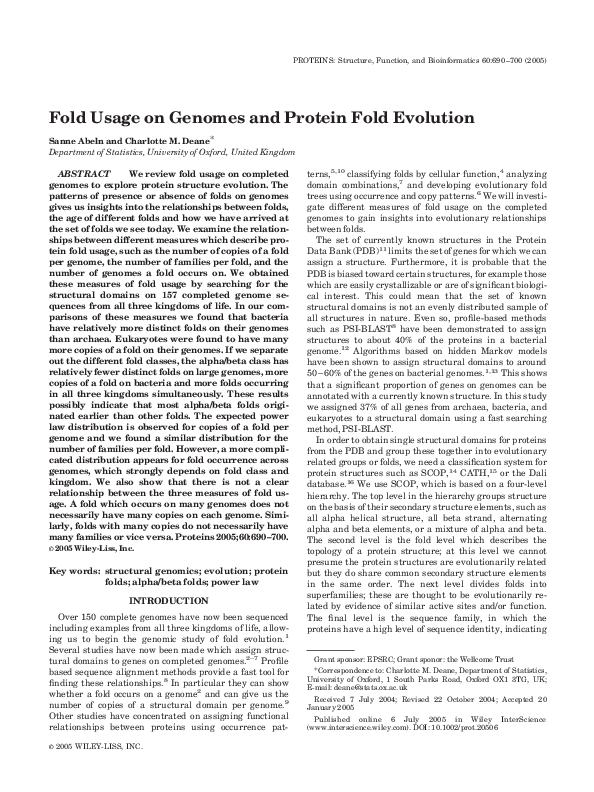 (PDF) Fold usage on genomes and protein fold evolution