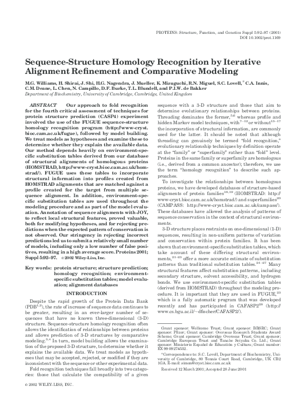 (PDF) Sequence-structure homology recognition by iterative alignment refinement and comparative ...