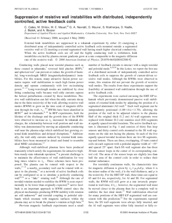 (PDF) Observation and control of resistive wall modes | Ming-Sheng Chu ...