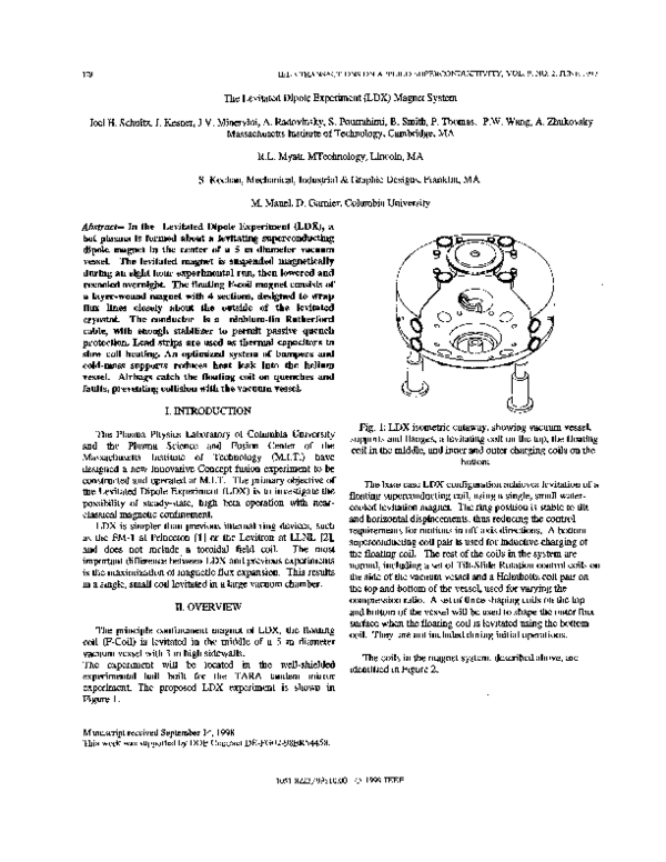 (PDF) The Levitated Dipole Experiment (LDX) magnet system