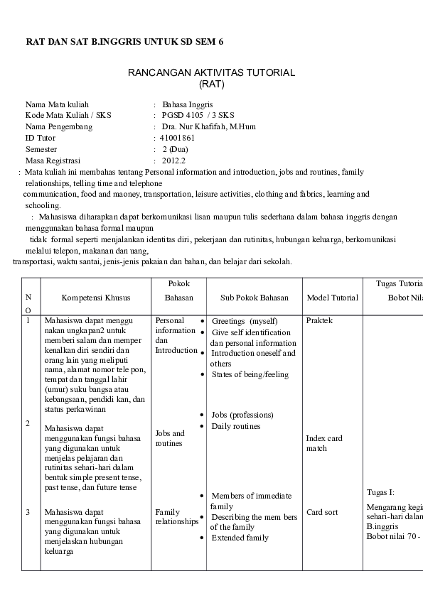 (DOC) RAT DAN SAT B.INGGRIS UNTUK SD SEM 6