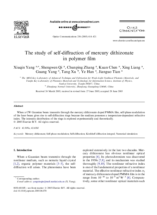 (PDF) The study of self-diffraction of mercury dithizonate in polymer film