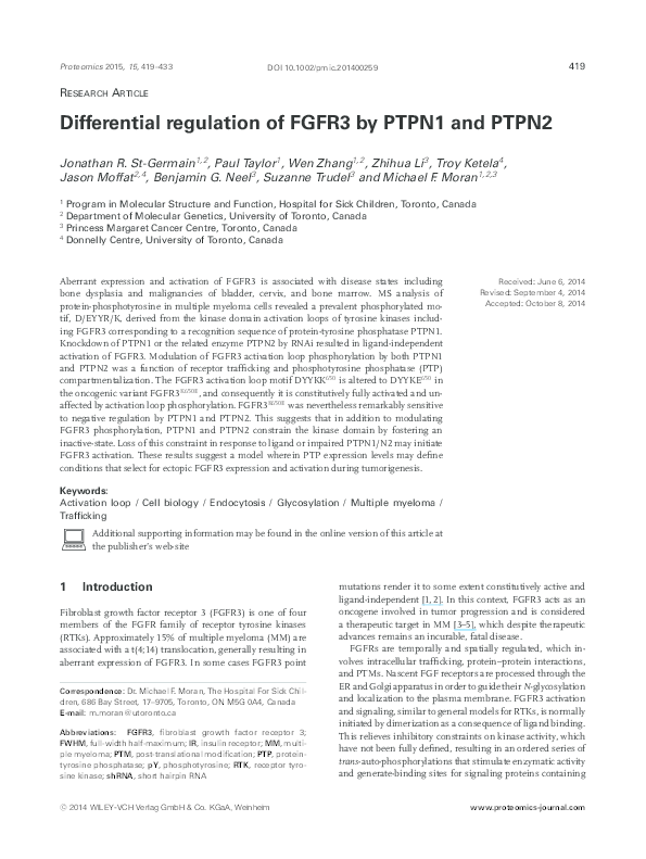 (PDF) Differential regulation of FGFR3 by PTPN1 and PTPN2