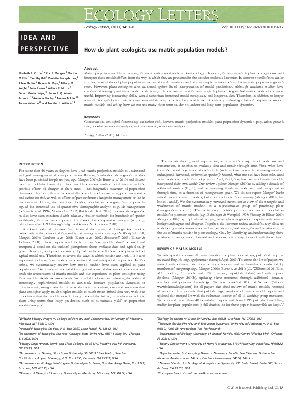 (PDF) How do plant ecologists use matrix population models?