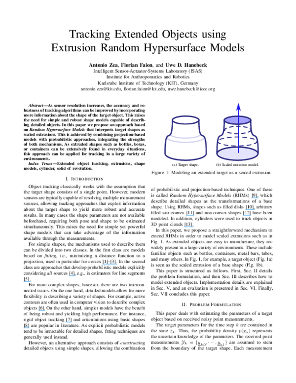 Pdf Tracking Extended Objects Using Extrusion Random Hypersurface Models