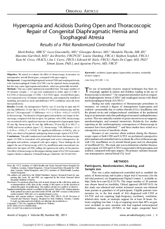 (PDF) Hypercapnia and Acidosis During Open and Thoracoscopic Repair of ...