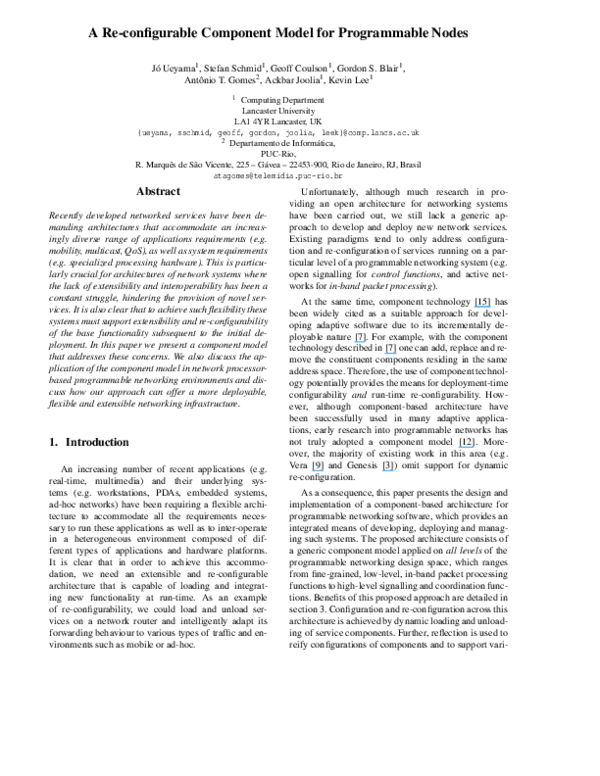 (PDF) A re-configurable component model for programmable nodes