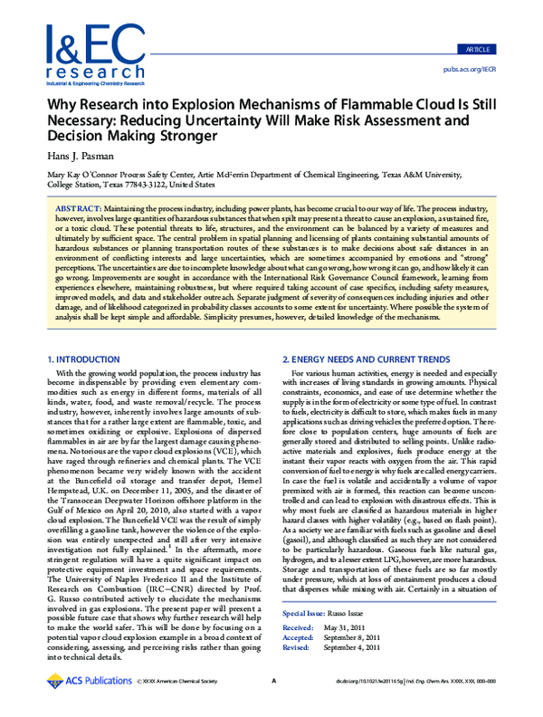 (PDF) Why Research into Explosion Mechanisms of Flammable Cloud Is ...