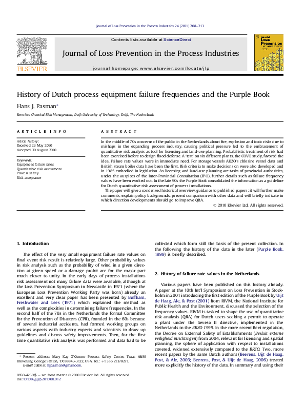 (PDF) History of Dutch process equipment failure frequencies and the ...