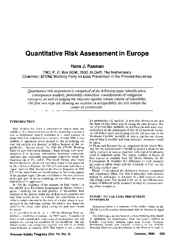 (PDF) Quantitative risk assessment in Europe