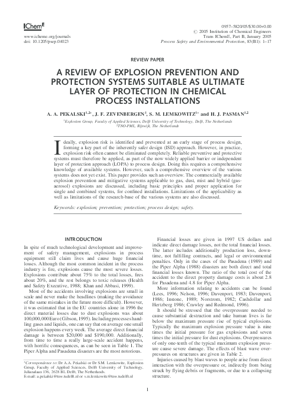 (PDF) A Review of Explosion Prevention and Protection Systems Suitable ...