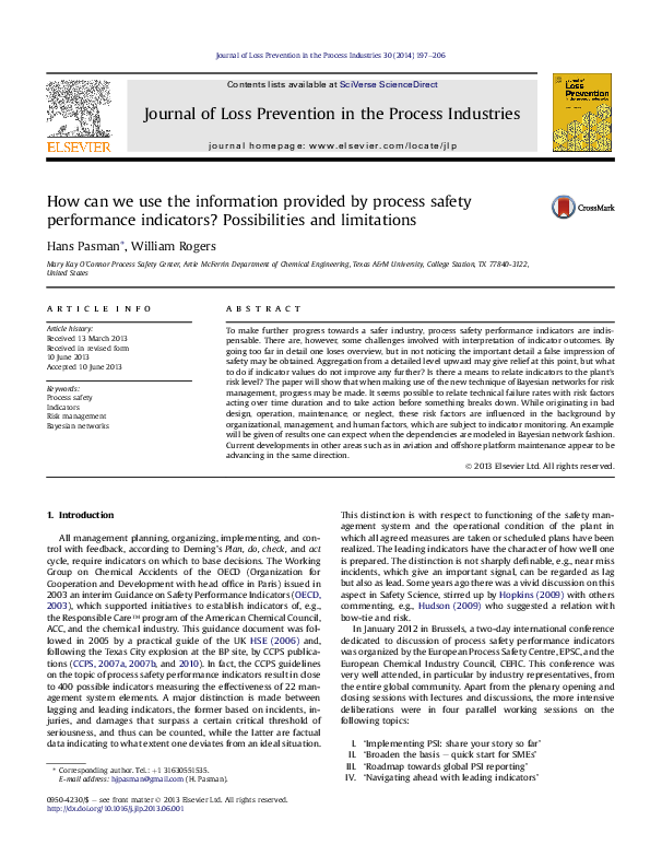 (PDF) Process Safety Performance Indicators