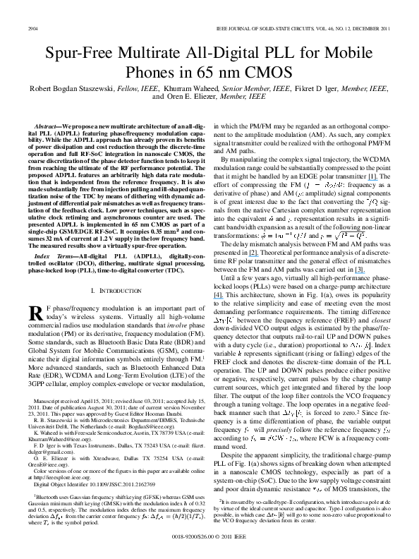 (PDF) Spur-Free Multirate All-Digital PLL for Mobile Phones in 65 nm CMOS