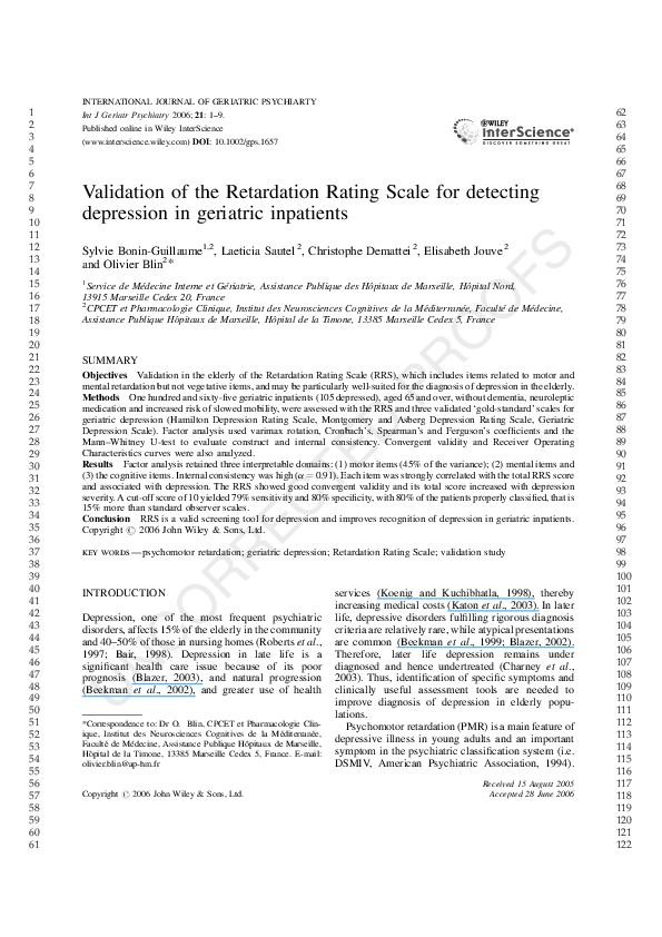 (PDF) Validation of the Retardation Rating Scale for detecting ...