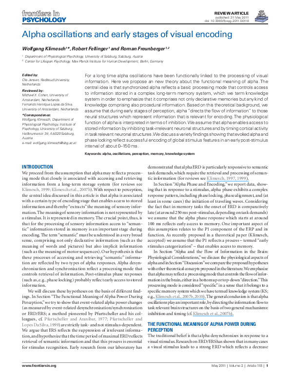 (PDF) Alpha Oscillations and Early Stages of Visual Encoding