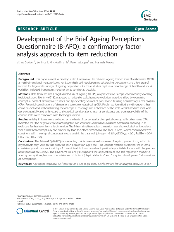 (PDF) Development of the Brief Ageing Perceptions Questionnaire (B-APQ): a confirmatory factor ...