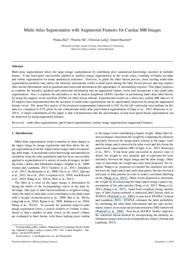 (PDF) Multi-atlas segmentation with augmented features for cardiac MR images
