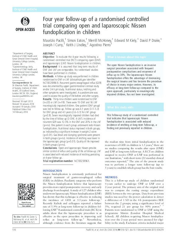 (PDF) Four year follow-up of a randomised controlled trial comparing open and laparoscopic ...