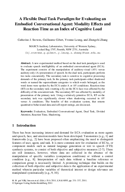(PDF) A Flexible Dual Task Paradigm for Evaluating an Embodied ...