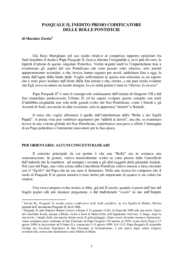 (PDF) PASQUALE II, INEDITO PRIMO CODIFICATORE DELLE BOLLE PONTIFICIE