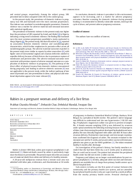 (PDF) Rabies in a pregnant woman and delivery of a live fetus