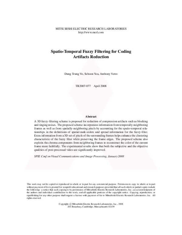 (PDF) Spatio-temporal fuzzy filtering for coding artifacts reduction