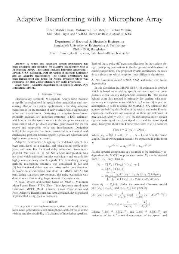 (PDF) Adaptive Beamforming with a Microphone Array