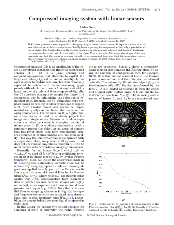 (PDF) Compressed imaging system with linear sensors