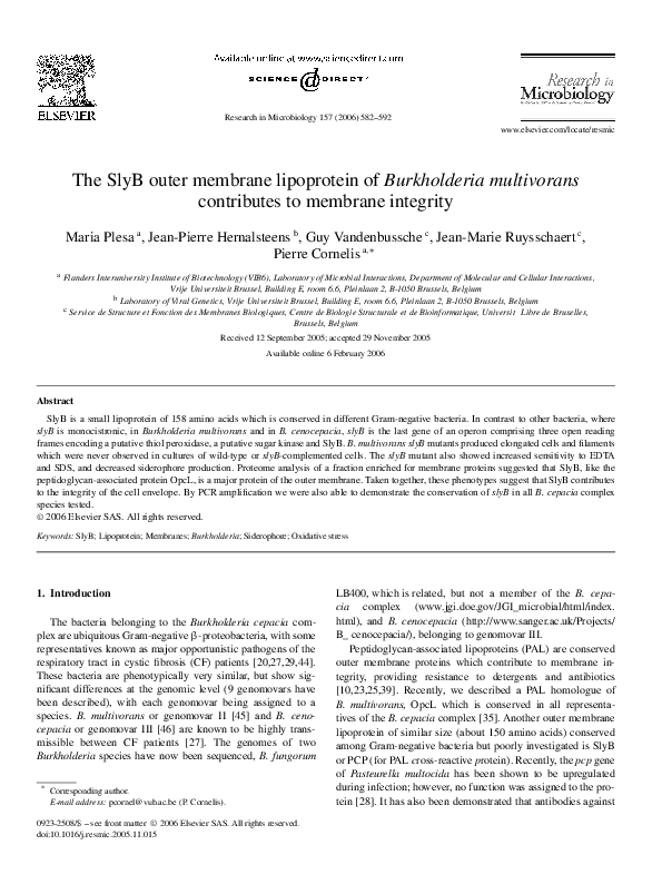 (PDF) The SlyB outer membrane lipoprotein of Burkholderia multivorans ...