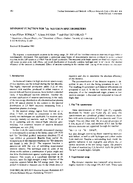 (PDF) Response function for 3He neutron spectrometers