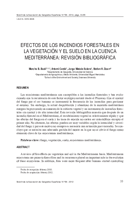 (PDF) Efectos de los incendios forestales en la vegetaci n y el suelo en la cuenca mediterr nea ...