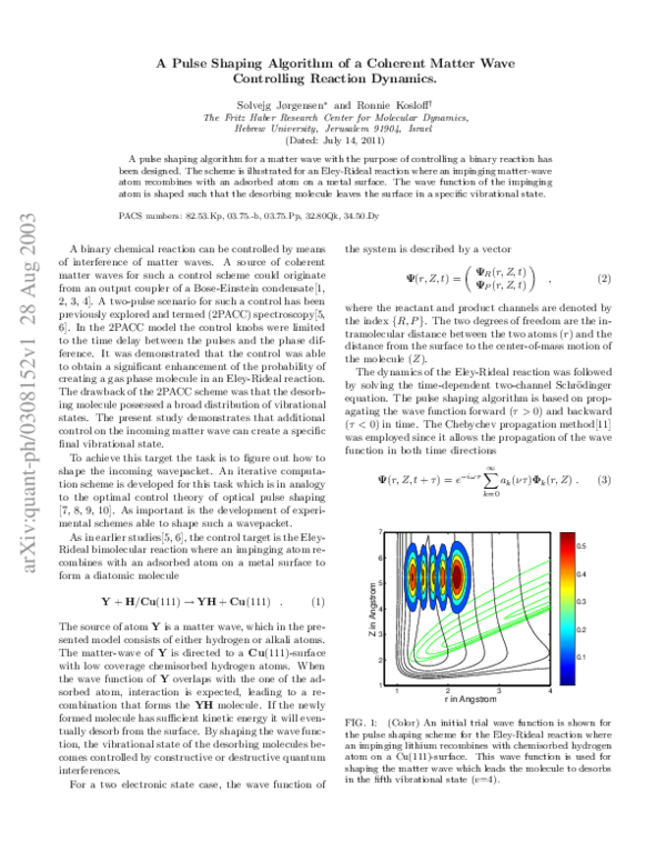 (PDF) Pulse-shaping algorithm of a coherent matter-wave-controlling reaction dynamics