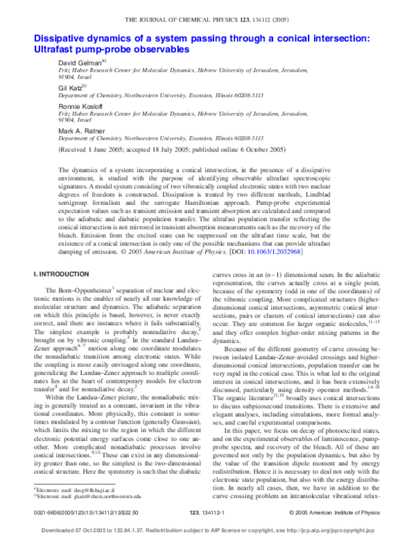 (PDF) Dissipative dynamics of a system passing through a conical intersection: Ultrafast pump ...