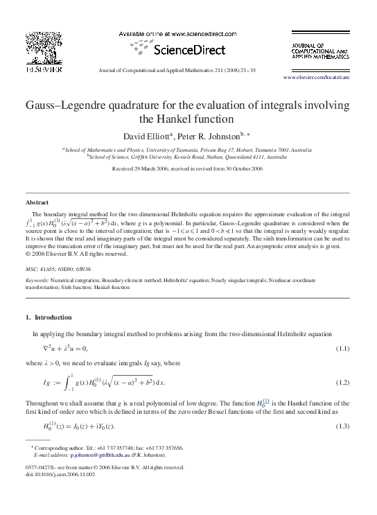 (PDF) Gauss–Legendre quadrature for the evaluation of integrals ...