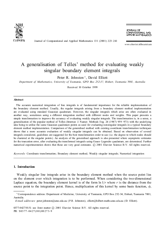 (PDF) A generalisation of Telles' method for evaluatingweakly singular boundary element integrals