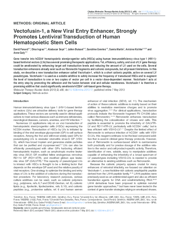 (PDF) Vectofusin-1, a New Viral Entry Enhancer, Strongly Promotes ... (PDF) Vectofusin-1, a New Viral Entry Enhancer, Strongly Promotes ...