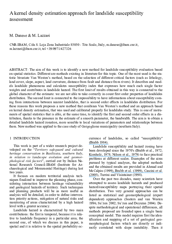 (PDF) A kernel density estimation approach for landslide susceptibility assessment