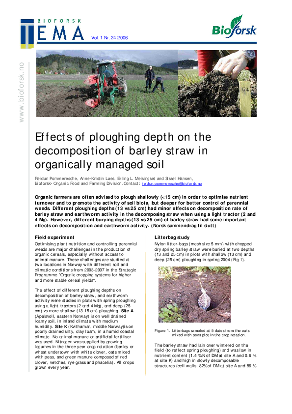 (PDF) Effects of ploughing depth on decomposition of barley straw in ...