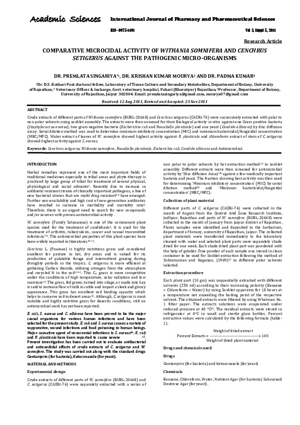 (PDF) COMPARATIVE MICROCIDAL ACTIVITY OF WITHANIA SOMNIFERA AND ...