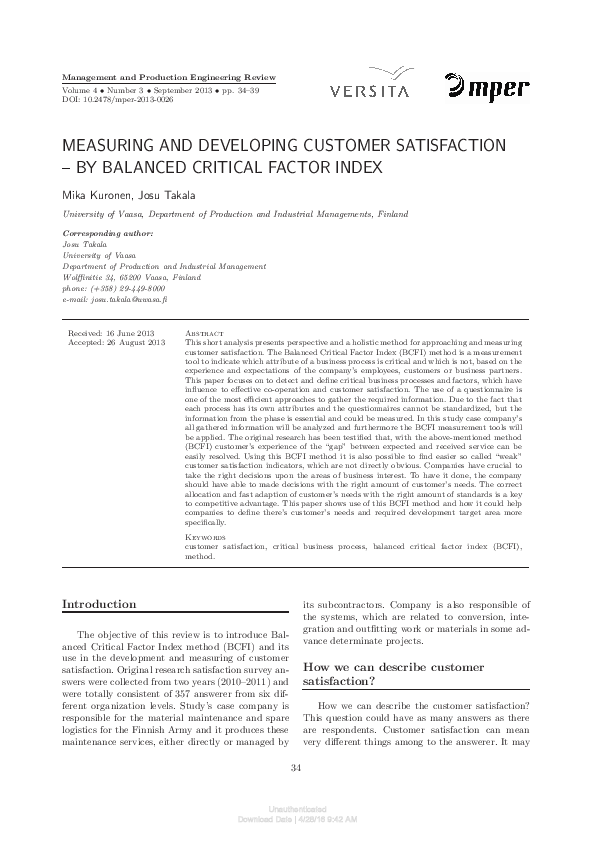 (PDF) Measuring and Developing Customer Satisfaction – By Balanced ...