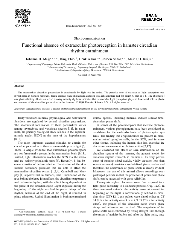 (PDF) Functional absence of extraocular photoreception in hamster ...