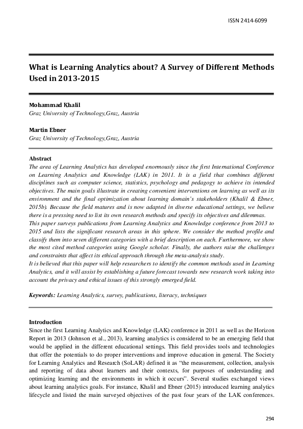 (PDF) What is Learning Analytics about? A Survey of Different Methods ...