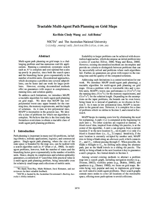 (PDF) Tractable multi-agent path planning on grid maps | A. Botea - Academia.edu