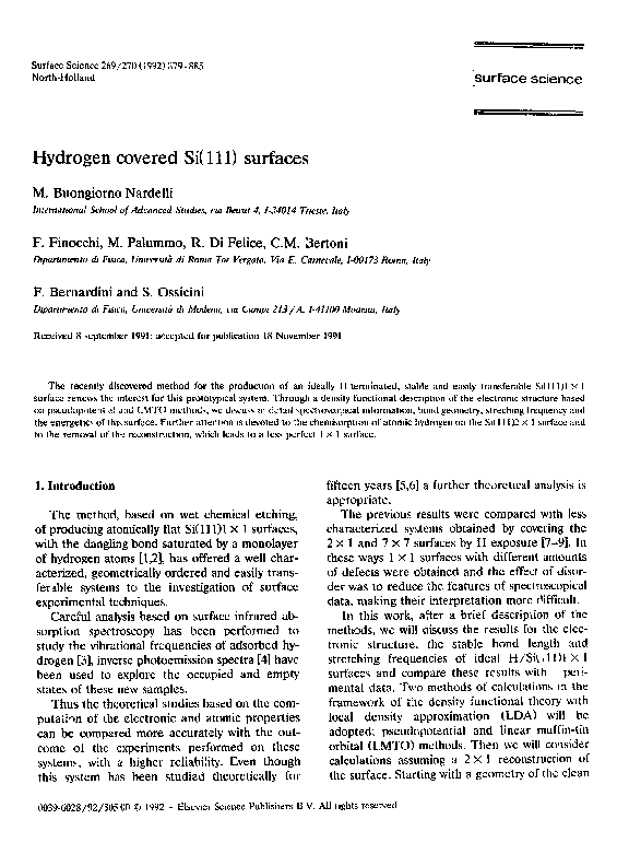 (PDF) Hydrogen covered Si(111) surfaces