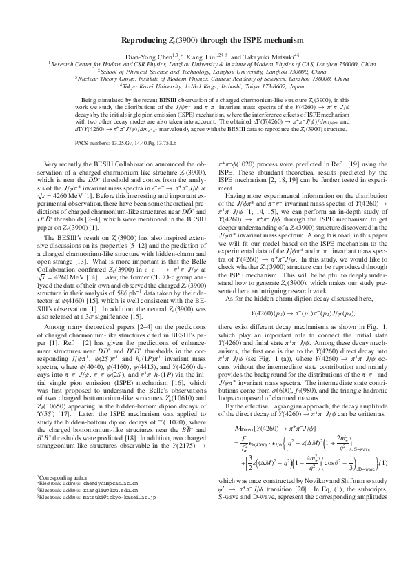 (PDF) Reproducing the Z_{c}(3900) structure through the initial-single-pion-emission mechanism ...