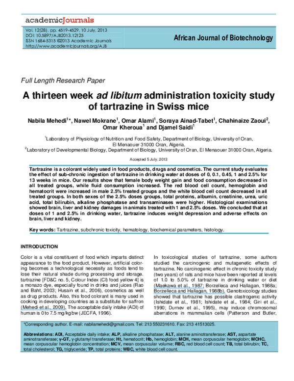 (PDF) A thirteen week ad libitum administration toxicity study of ...