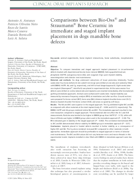 (PDF) Comparisons between Bio-Oss ® and Straumann ® Bone Ceramic in ...