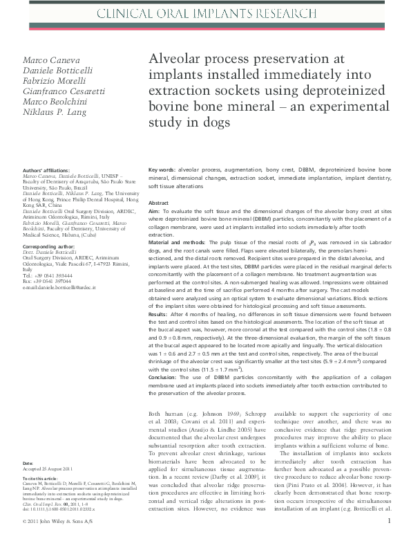 (PDF) Alveolar process preservation at implants installed immediately ...