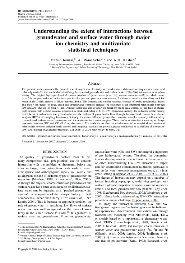 (PDF) Understanding the extent of interactions between groundwater and surface water through ...